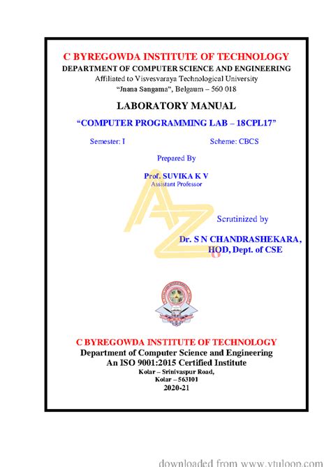 C Programming Laboratory 18cpll17 Or 27 C Byregowda Institute Of Technology Department Of