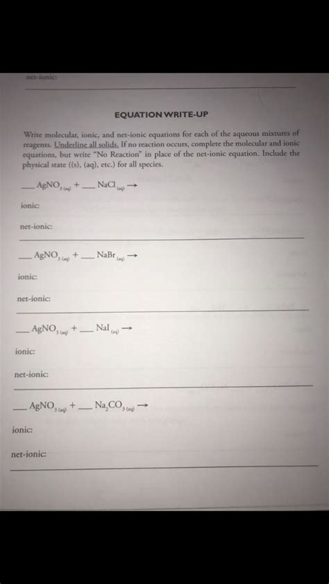 solved net ionic equation write up write molecular ionic