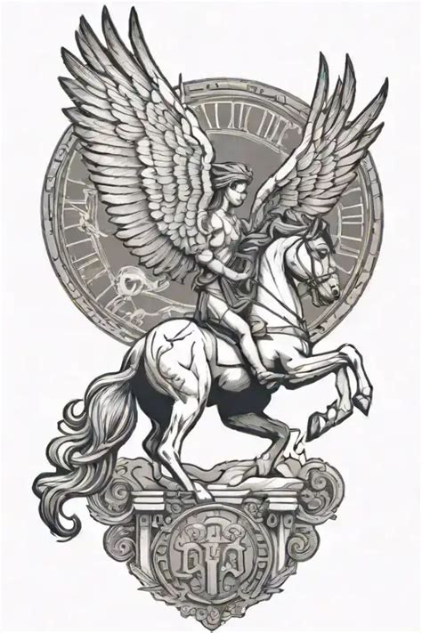 Black And Grey Pegasus Colosseum Goddess Bdsm Slave Tattoo
