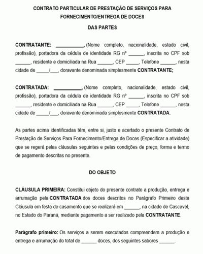 Modelo De Contrato De Prestação De Serviço De Fornecimento Entrega De
