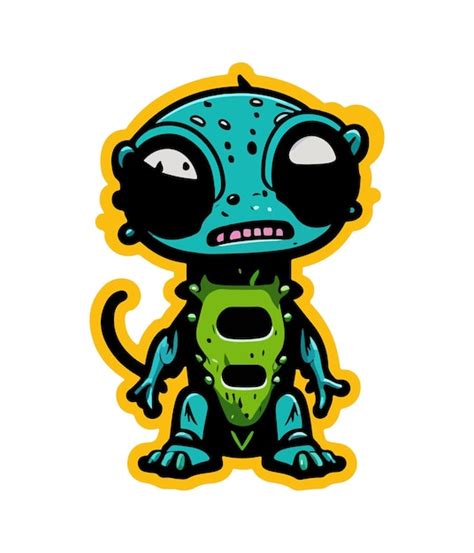 평면 만화 스타일의 Ufo와 귀여운 우주 외계인 스티커 외계인 프리미엄 벡터