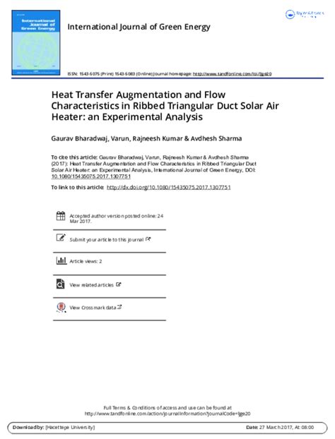 Pdf Heat Transfer Augmentation And Flow Characteristics In Ribbed