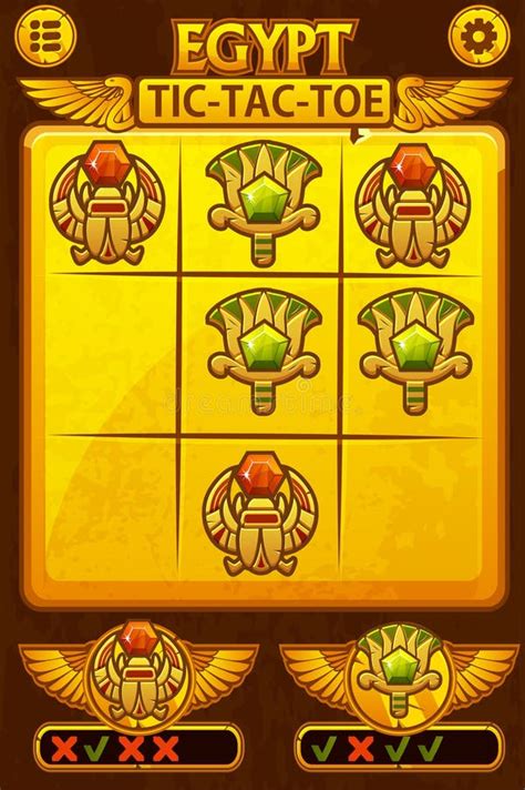 Tic Tac Toe Ui In Egyptian Themed Egyptian Icons Scarab And Lotus Stock Vector Illustration