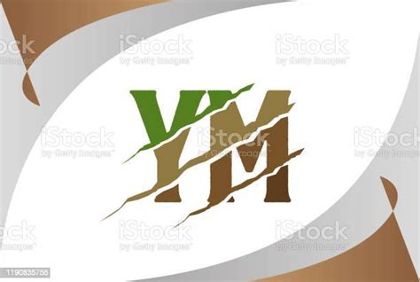 스크래치 효과 그린 브라운 토양 Ym 문자 템플릿 로고 디자인 갈고리 발톱에 대한 스톡 벡터 아트 및 기타 이미지 갈고리