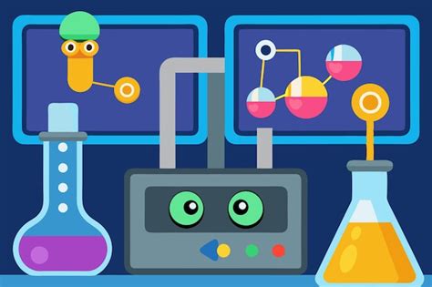 Premium Vector Lab Corner With Interactive Touchscreens Displaying Realtime Experiment Data
