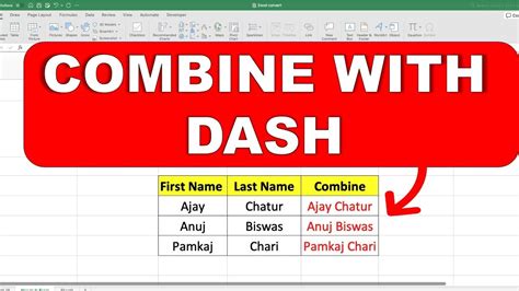How To Combine Two Columns In Excel With A Dash Hypen Youtube