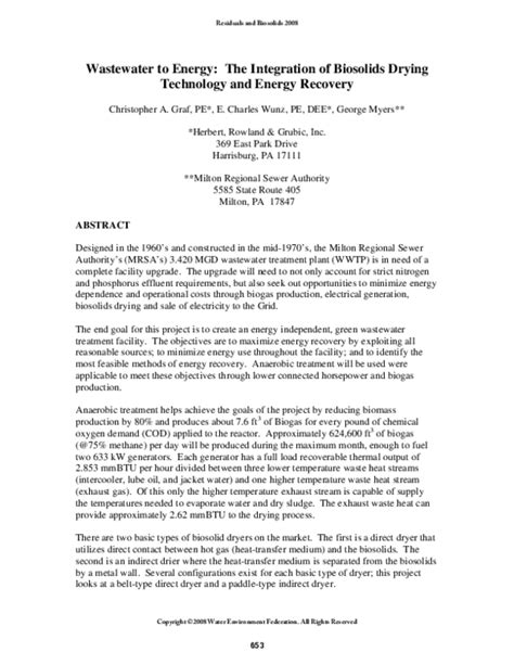 Pdf Wastewater To Energy The Integration Of Biosolids Drying