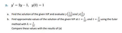 solved 2 y′ 2y−1 y 0 1 a find the solution of the given