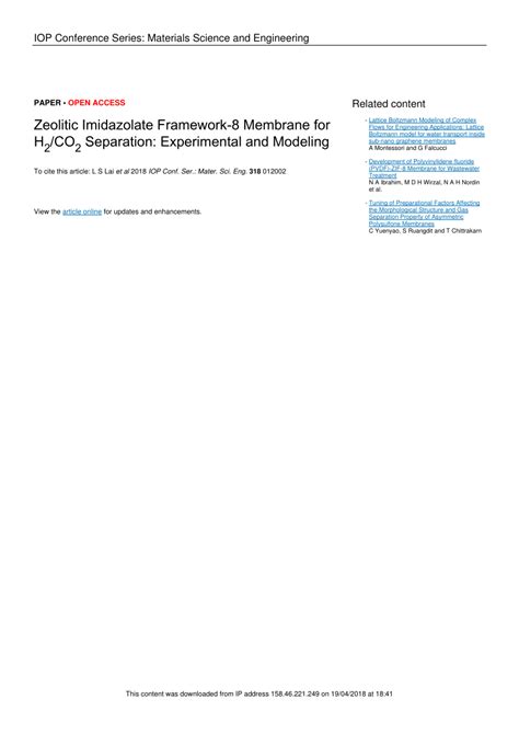 Pdf Zeolitic Imidazolate Framework 8 Membrane For H 2 Co 2