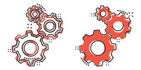 만화 스타일의 기어 벡터 아이콘 흰색 고립 된 배경에 톱니 바퀴 만화 그림 기어휠 코그휠 스플래시 효과 비즈니스 컨셉 개발에