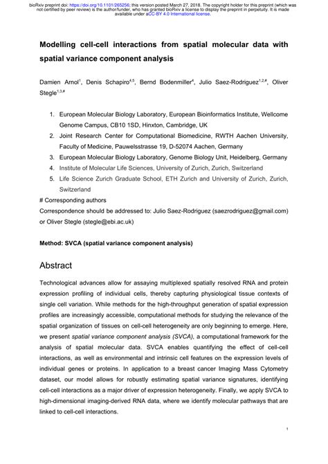 Pdf Modelling Cell Cell Interactions From Spatial Molecular Data With Spatial Variance