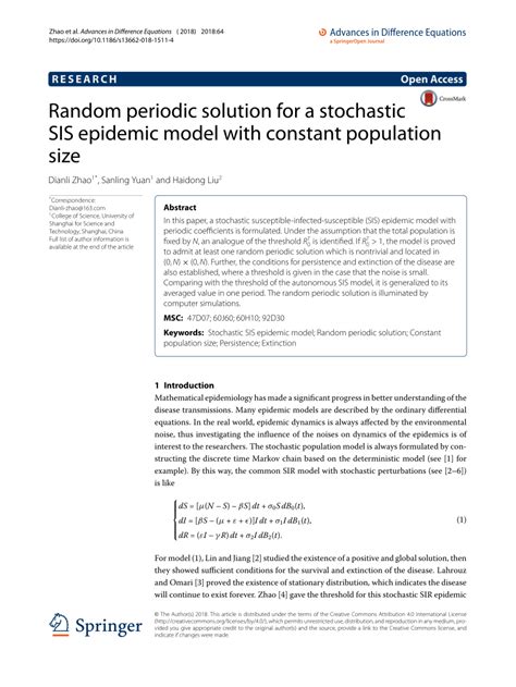 Pdf Random Periodic Solution For A Stochastic Sis Epidemic Model With Constant Population Size