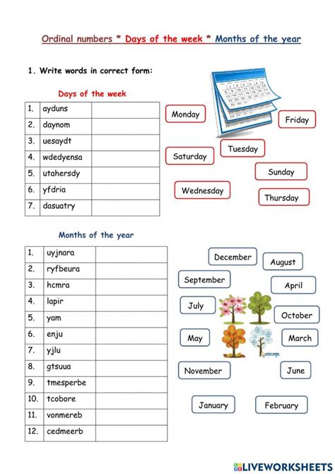 Ordinal Numbers Days Months Worksheet Ordinal Numbers English