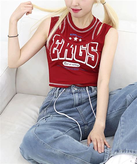 스트리트 민소매 빈티지 이중 크롭 나시 에이블리