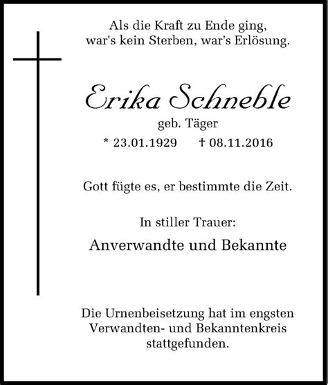 Traueranzeigen Von Erika Schneble Trauer In Nrw De