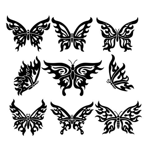 Flame Butterflies Silhouettes Set Y2k 90s Flutter Butterflies Tattoo