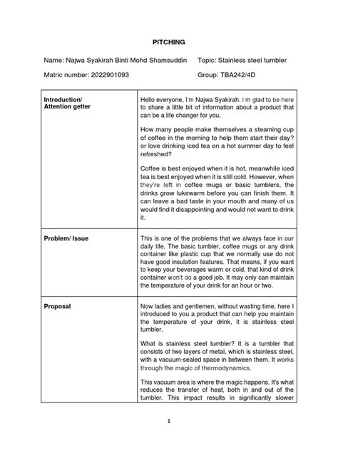 Najwa Syakirah Binti Mohd Shamsuddin 2022901093 Tba2424d Pitching