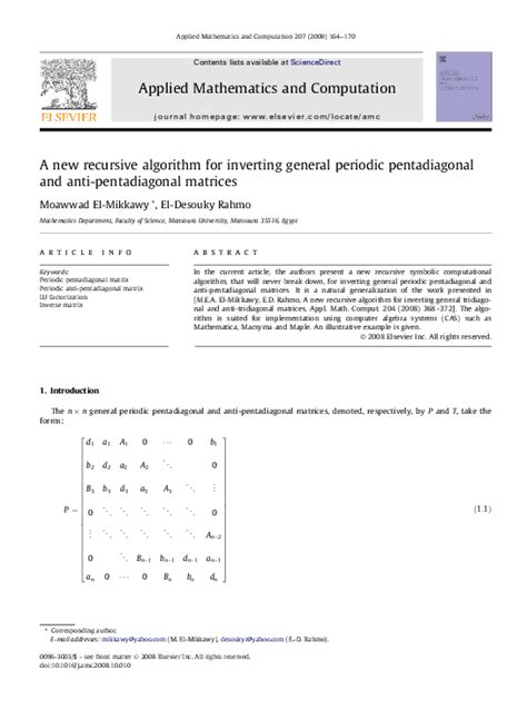 Pdf A New Recursive Algorithm For Inverting General Periodic Pentadiagonal And Anti