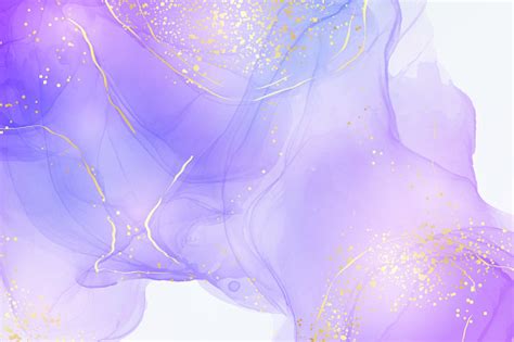 황금 선이있는 보라색 라벤더 액체 수채화 대리석 배경 파스텔 퍼리윙클 알코올 잉크 그리기 효과 웨딩 초대 메뉴 Rsvp에 대한 벡터 일러스트 디자인 템플릿 금 금속에 대한