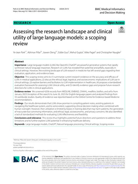 PDF Assessing The Research Landscape And Clinical Utility Of Large Language Models A Scoping
