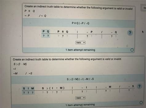 solved create an indirect truth table to determine whether