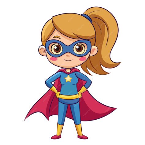 Niña Superhéroe De Dibujos Animados En Pose Heroica Diseño Vectorial