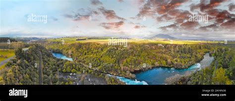 Huka Falls New Zealand Panoramic Aerial View Of Beautiful Waterfalls