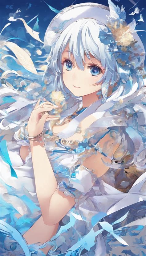 흰 드레스와 모자를 쓰고 파란 눈을 가진 여자 Seaart Ai