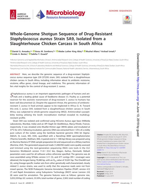 Pdf Whole Genome Shotgun Sequence Of Drug Resistant Staphylococcus Aureus Strain Sa9 Isolated