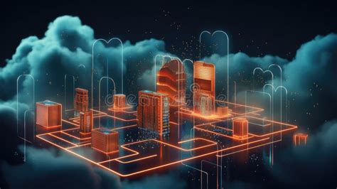 Digital Fortress Of Cybersecurity 3d Graphic With Encrypted Factory Datastreams Stock