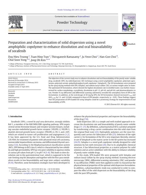 Preparation And Characterization Of Solid Dispersion Using A Novel Amphiphilic Copolymer To
