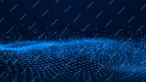 Premium Photo Wave Of Particles Futuristic Blue Dots Background With A Dynamic Wave Big Data