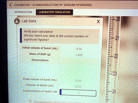 Chemistry Standardization Of Sodium Hydroxide Introduction Laboratory Simulation Lab Data X 20