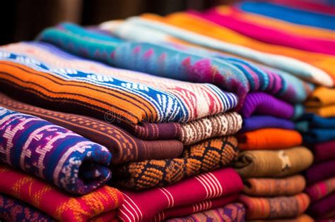 Woven Textiles Showcasing Intricate Patterns And Designs Illustration