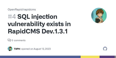 SQL Injection Vulnerability Exists In RapidCMS Dev Issue OpenRapid Rapidcms GitHub
