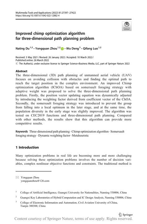 Improved Chimp Optimization Algorithm For Three Dimensional Path