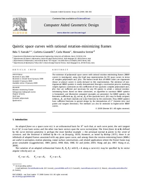 Pdf Quintic Space Curves With Rational Rotation Minimizing Frames