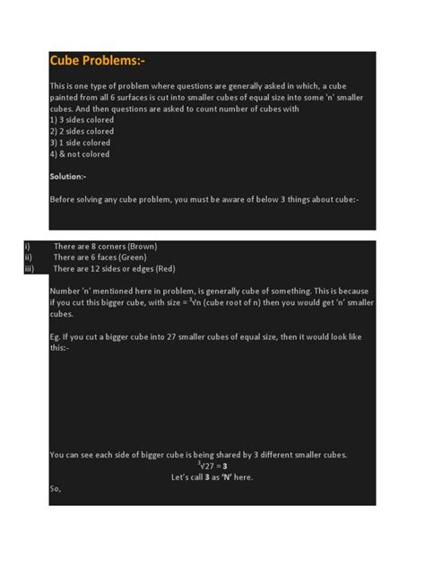 Cube Problems Solution Pdf Teaching Mathematics