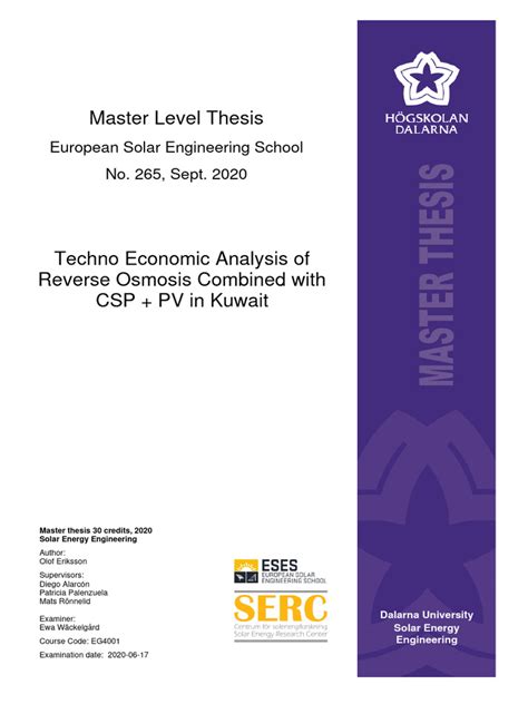 Techno Economic Analysis Of Reverse Osmosis Combined With Csp And Pv In Kuwait Pdf Solar