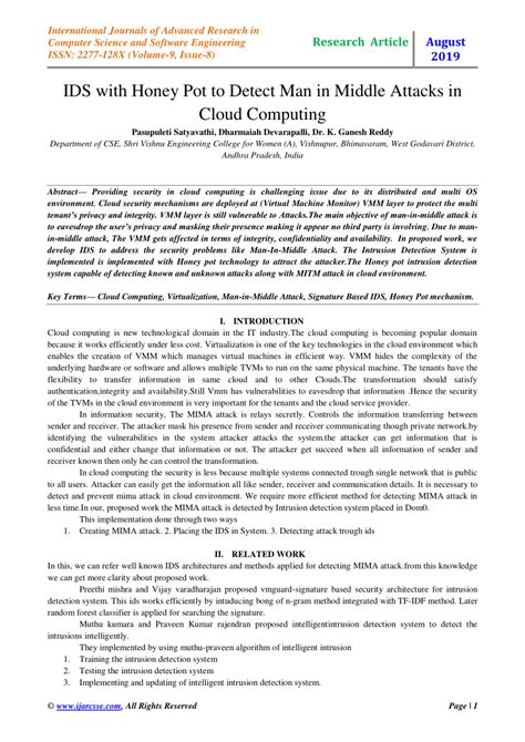 pdf ids with honey pot to detect man in middle attacks in cloud computing