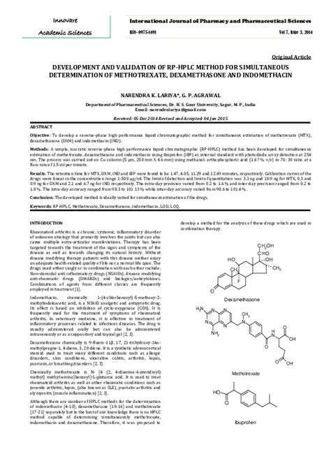 Pdf Development And Validation Of Rp Hplc Method For Simultaneous Determination Of