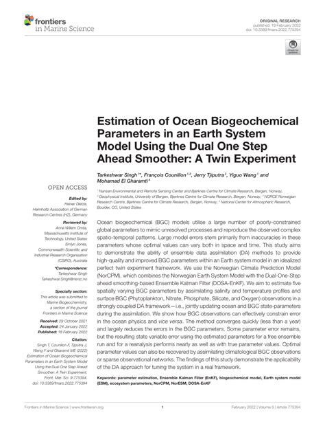 (PDF) Estimation of Ocean Biogeochemical Parameters in an Earth System ...