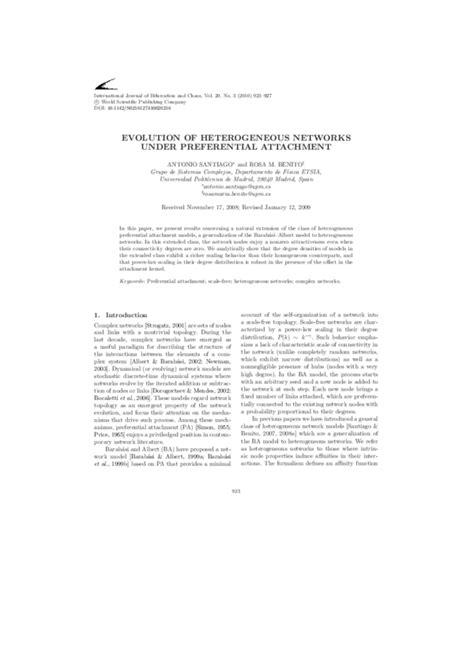 Pdf Evolution Of Heterogeneous Networks Under Preferential Attachment Rosa Benito