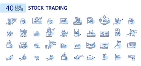 주식 거래 및 투자 아이콘 브로커 앱 인터페이스 재무 고문 Ipo 및 촛대 차트 픽셀 완벽한 편집 가능한 스트로크 라인 아트 아이콘 거래자에 대한 스톡 벡터 아트 및 기타