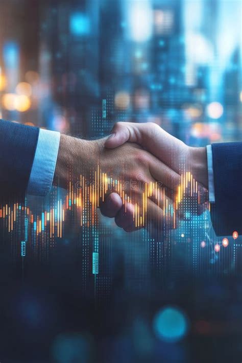Corporate Synergy Business Merger Celebrates Success With Handshake And Growth Charts Stock