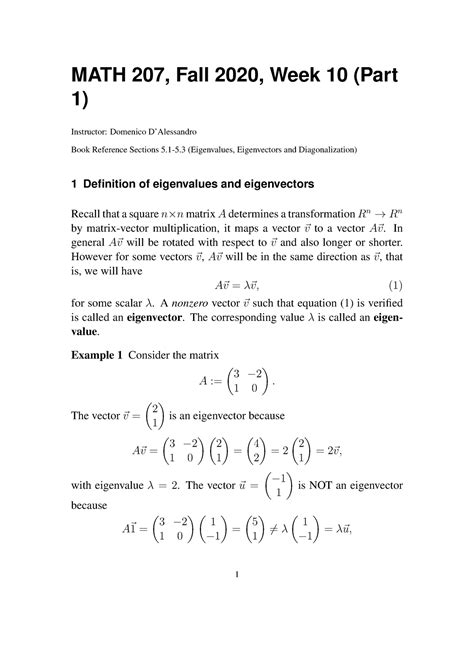 W10 1 Week 10 Notes Part 1 Math 207 Fall 2020 Week 10 Part 1