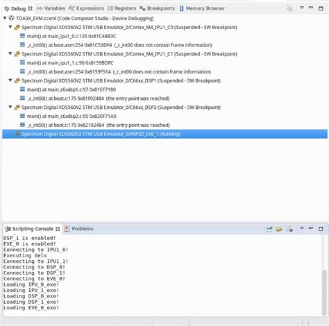 ccs tda3 ccsv7 load eve firmware but eve cannot stop at main