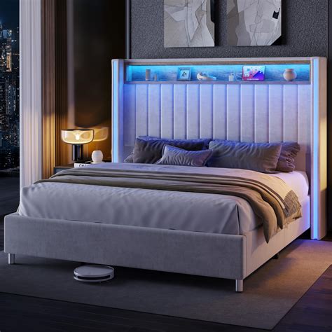 Jocisland King Size Bed Frame With Led Lights And Charging