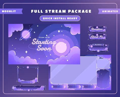 Moonlit Animated Overlay Package Galaxy Theme Vtuber Overlay Panel Transition Alert Kawaii Cute