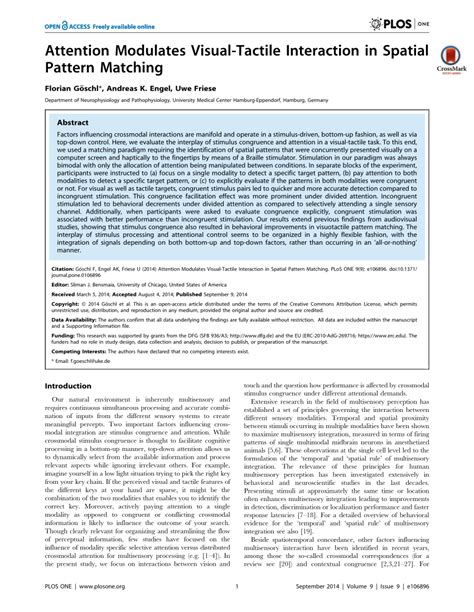Pdf Attention Modulates Visual Tactile Interaction In Spatial Pattern